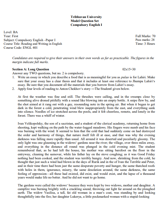 TU BA First Year English Model Question 2081 | ENGL 401